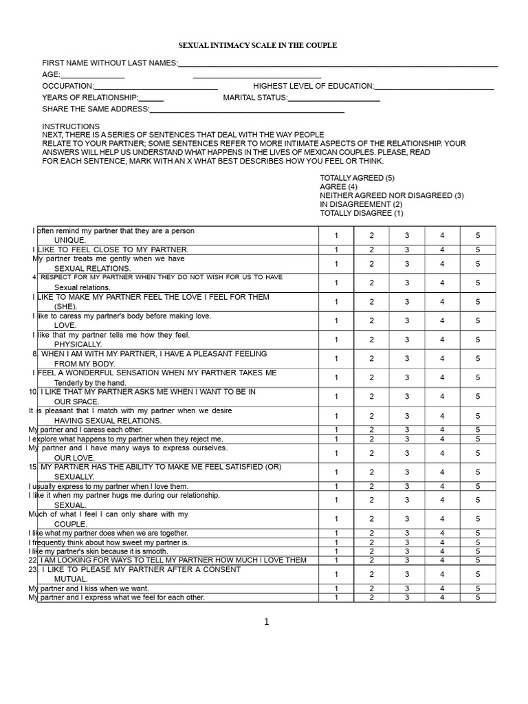 Sexual Intimacy Scale in Couples | PDF | Intimate Relationships | Human ...