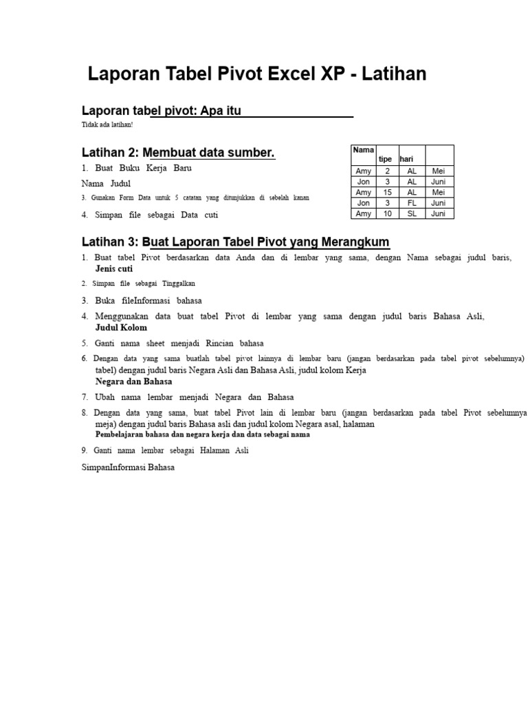 Latihan Laporan Tabel Pivot Excel | PDF
