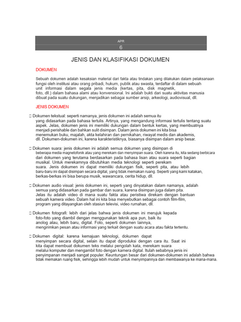 Jenis dan Klasifikasi Dokumen Lengkap | PDF
