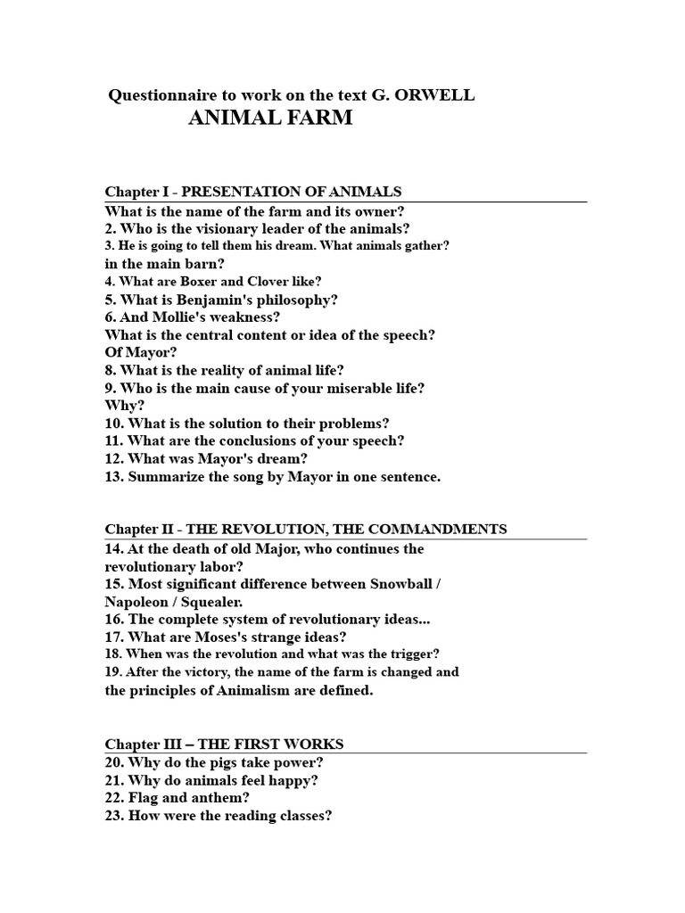 Questionnaire Animal Farm | PDF
