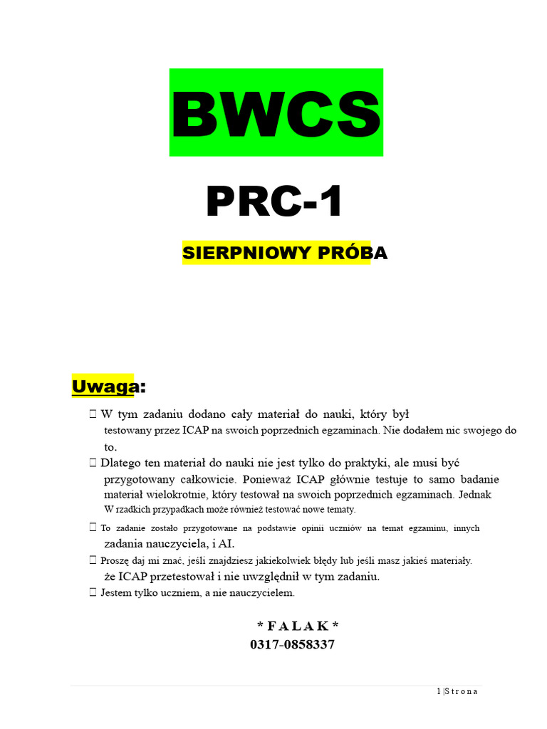 Zadanie Bwcs (Sierpień 2023) | PDF