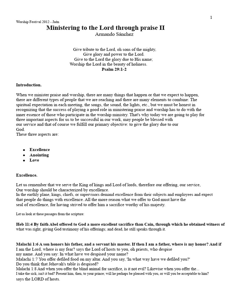 Workshop Ministering To The Lord Through Praise II | PDF | Love | Anointing