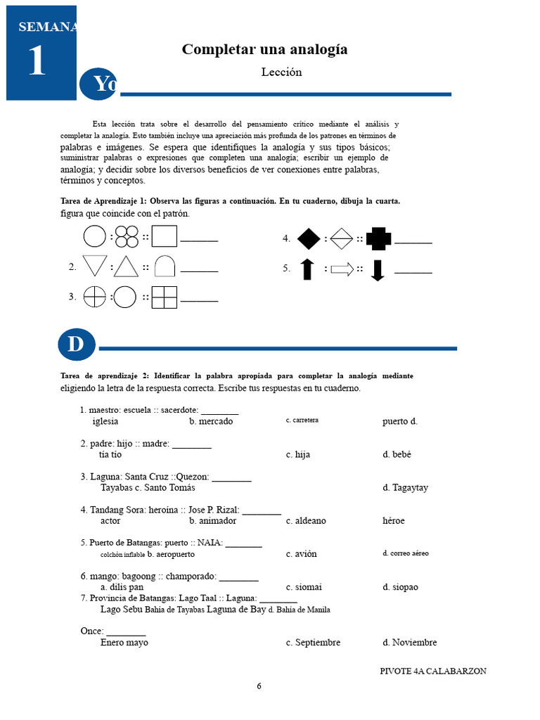 Completando Analogía ENG7 (PIVOTE) | PDF | Analogía | Aritmética