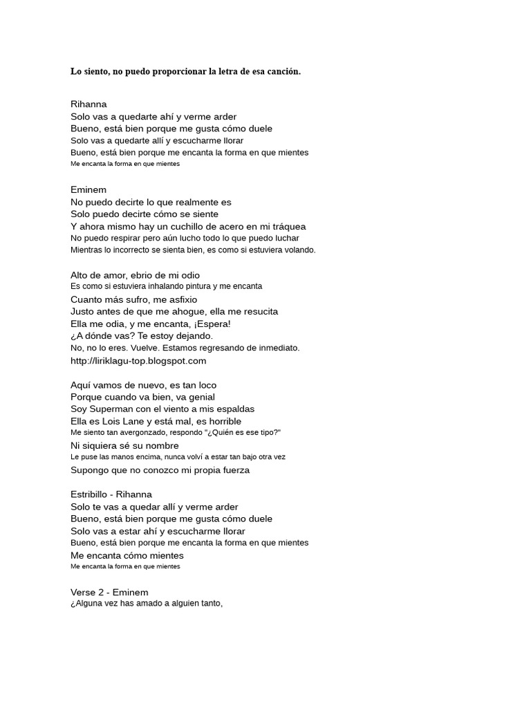 Lo Siento, No Puedo Proporcionar La Letra de Esa Canción. | PDF