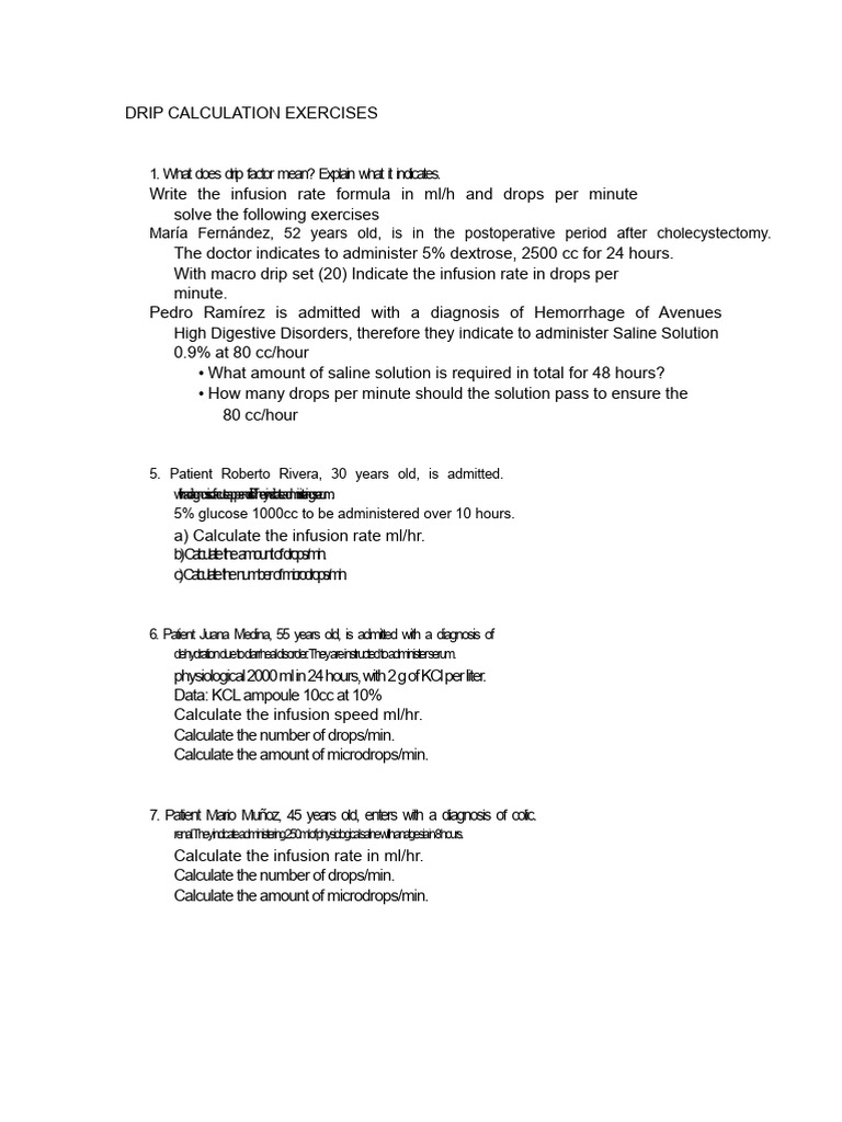 Drip Calculation Exercises for IV Therapy | PDF | Intravenous Therapy ...