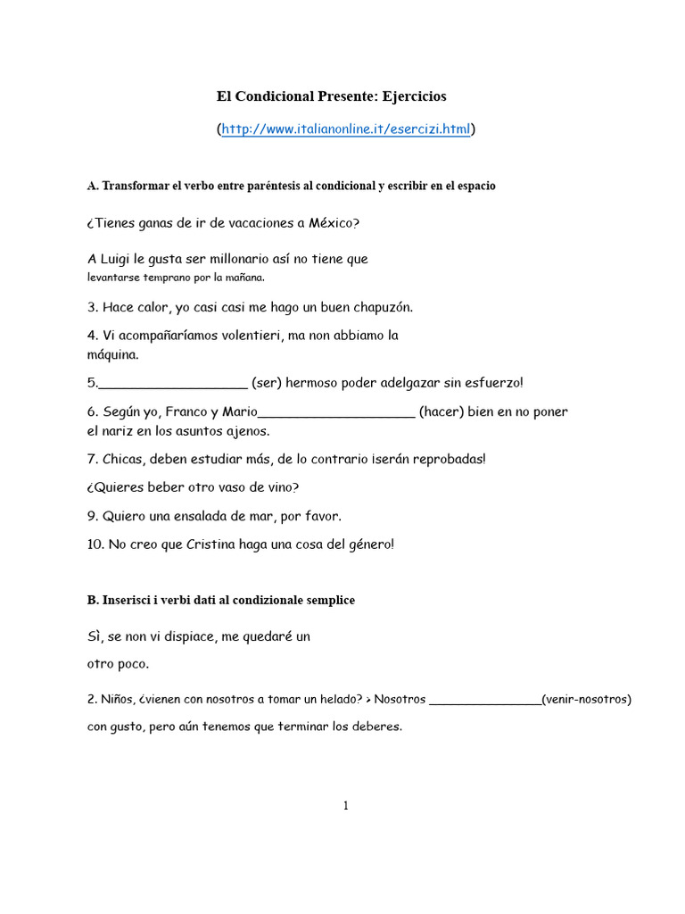 Condicional Presente.ejercicios | PDF