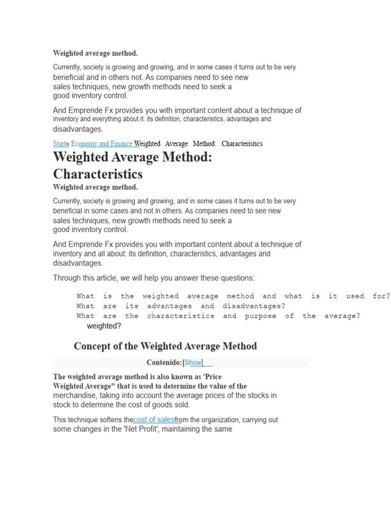 Understanding the Weighted Average Method | PDF