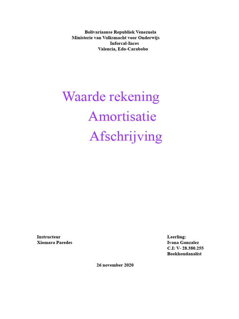Waarderingsrekeningen, Afschrijving en Waardevermindering. | PDF