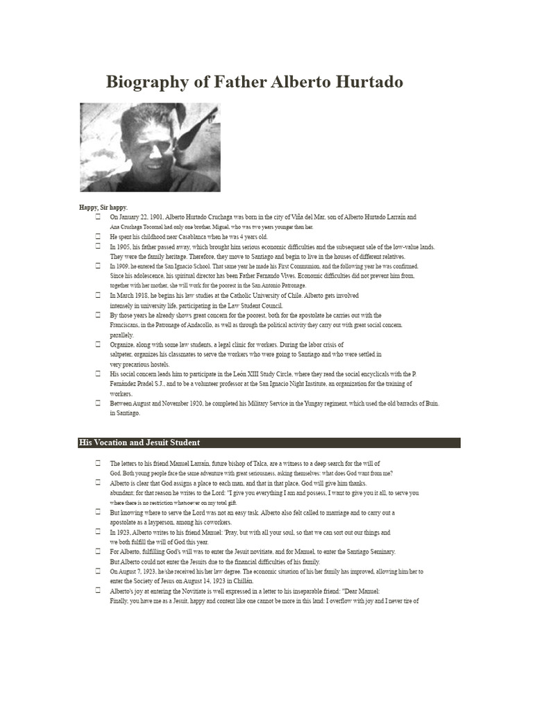 Biography of Father Alberto Hurtado | PDF | Catholic Church