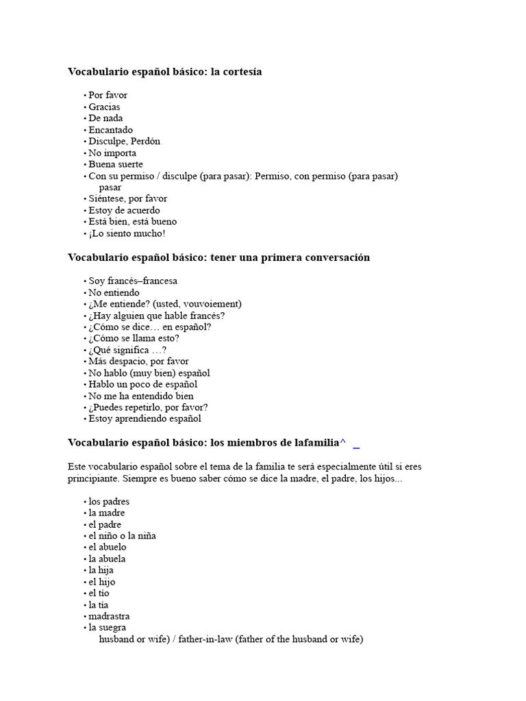 Vocabulario Básico de Cortesía en Español | PDF | Lengua española