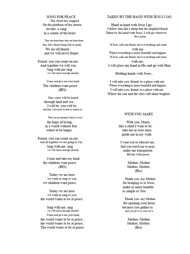 Song For Peace, Next To You Mary, Taken by The Hand | PDF