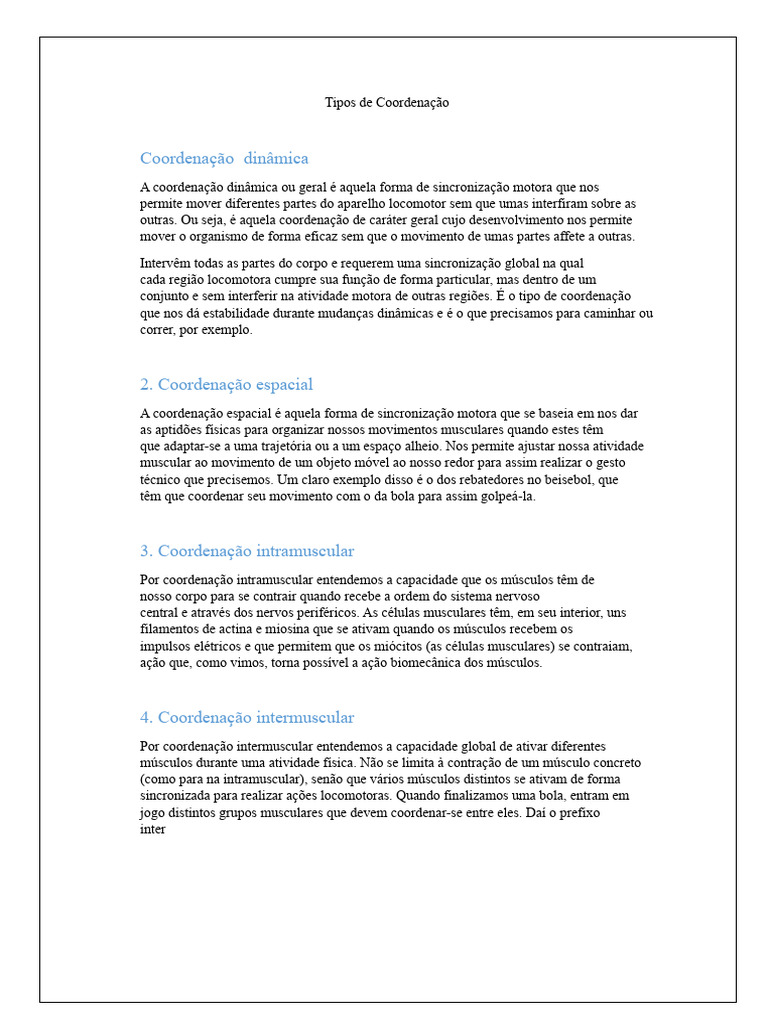 Tipos De Coordenação Pdf Músculo Corpo Humano