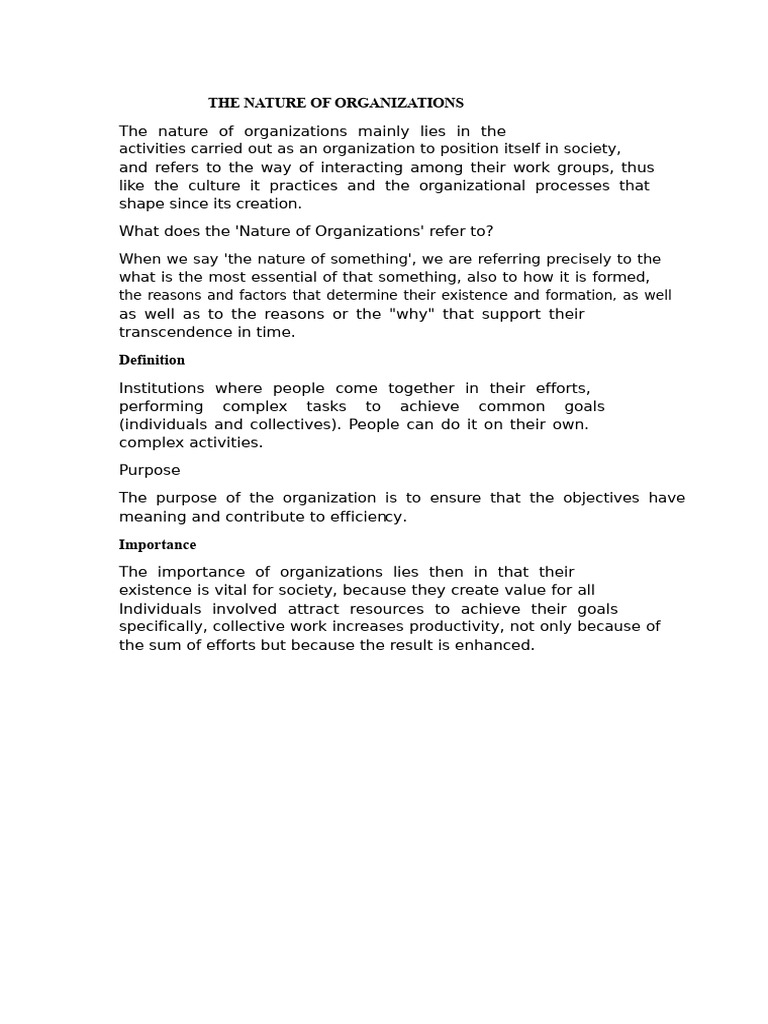 The Nature of Organizations | PDF | Goal | Business
