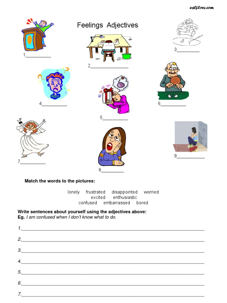 Feelings Adjectives Exercise for ESL | PDF | Language Arts & Discipline