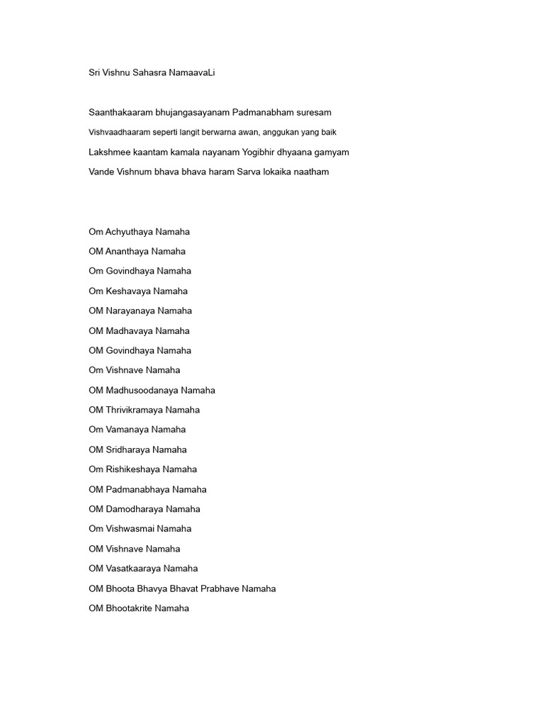 Nama-Nama Agung Vishnu | PDF