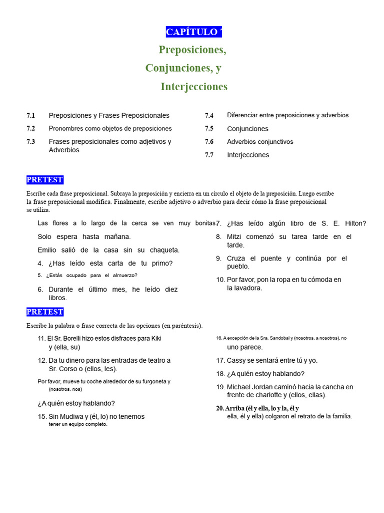 Preposiciones y Conjunciones en Español | PDF | Adverbio | Asunto ...