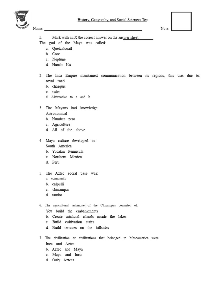Test Civilizations Maya, Inca, and Aztec | PDF | Maya Civilization ...