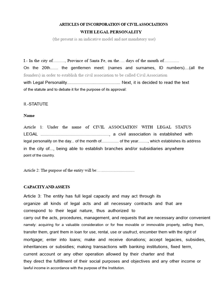 MODEL - Constitutive Act - Civil Association With Legal Personality ...