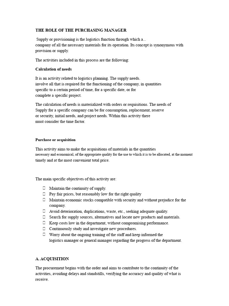 Purchasing Manager's Role in Supply Chain | PDF | Procurement | Logistics