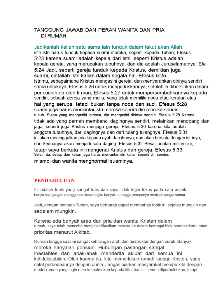 Peran Wanita dan Pria dalam Keluarga Kristen | PDF