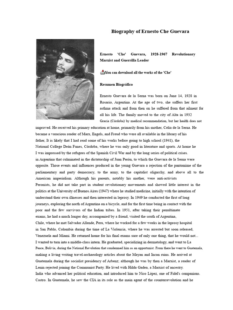 Biography of Che Guevara: Revolutionary Icon | PDF | Che Guevara ...