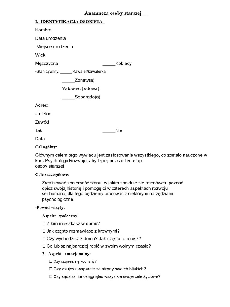 Anamneza Osoby Starszej Tydzień 14 | PDF