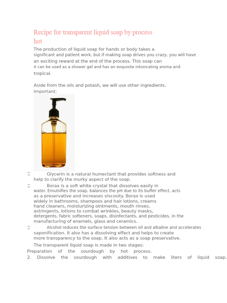 Transparent Liquid Soap Recipe | PDF | Soap | Topical Medication