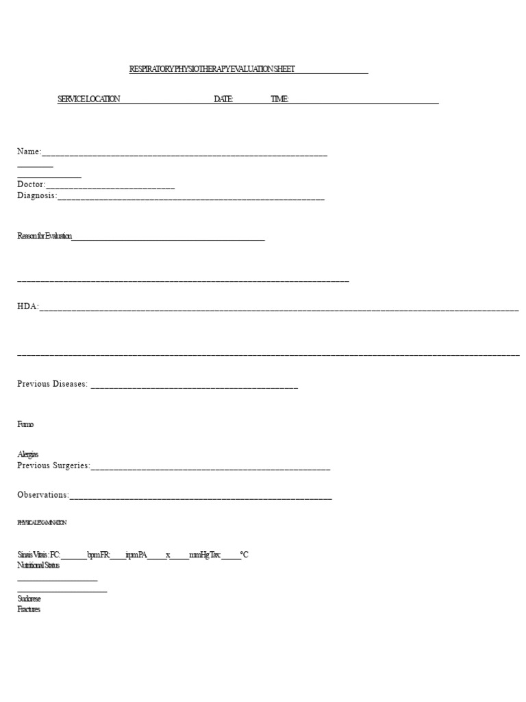 Respiratory Physiotherapy Evaluation Sheet | PDF
