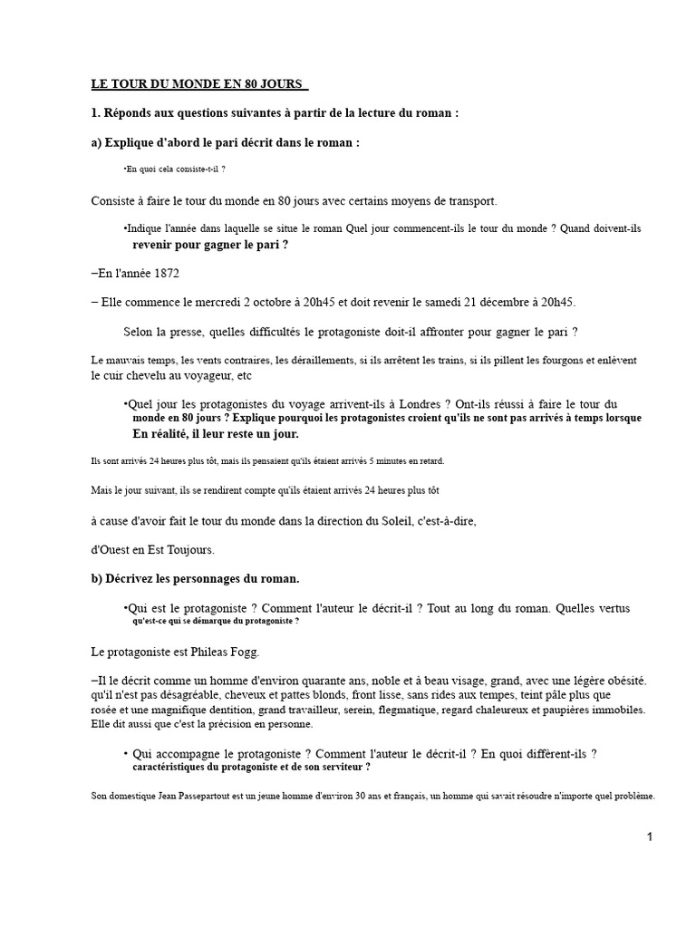 Questionnaire Sur Le Tour Du Monde en 80 Jours | PDF | Le Tour du monde ...