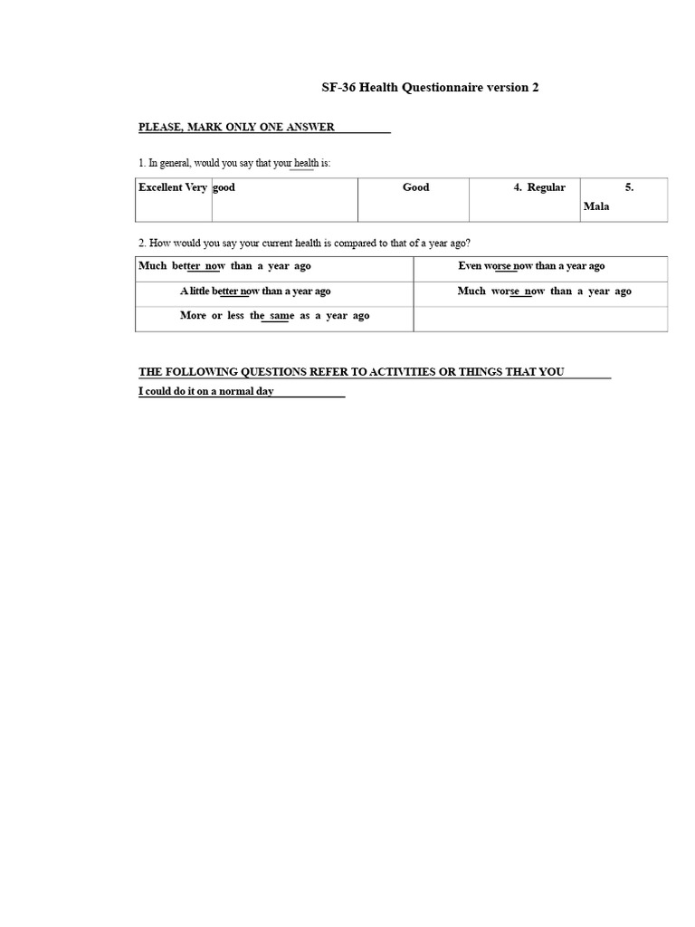 SF-36 Health Questionnaire Overview | PDF | Emotions | Behavioural Sciences