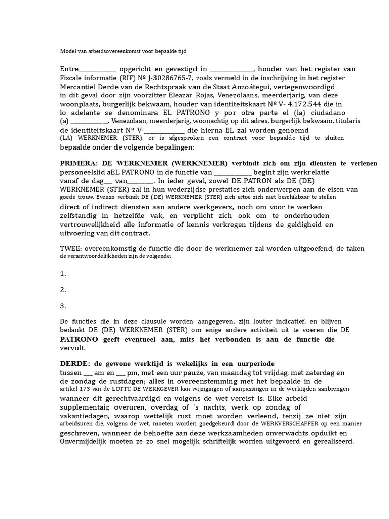 Model Van Tijdelijk Contract | PDF