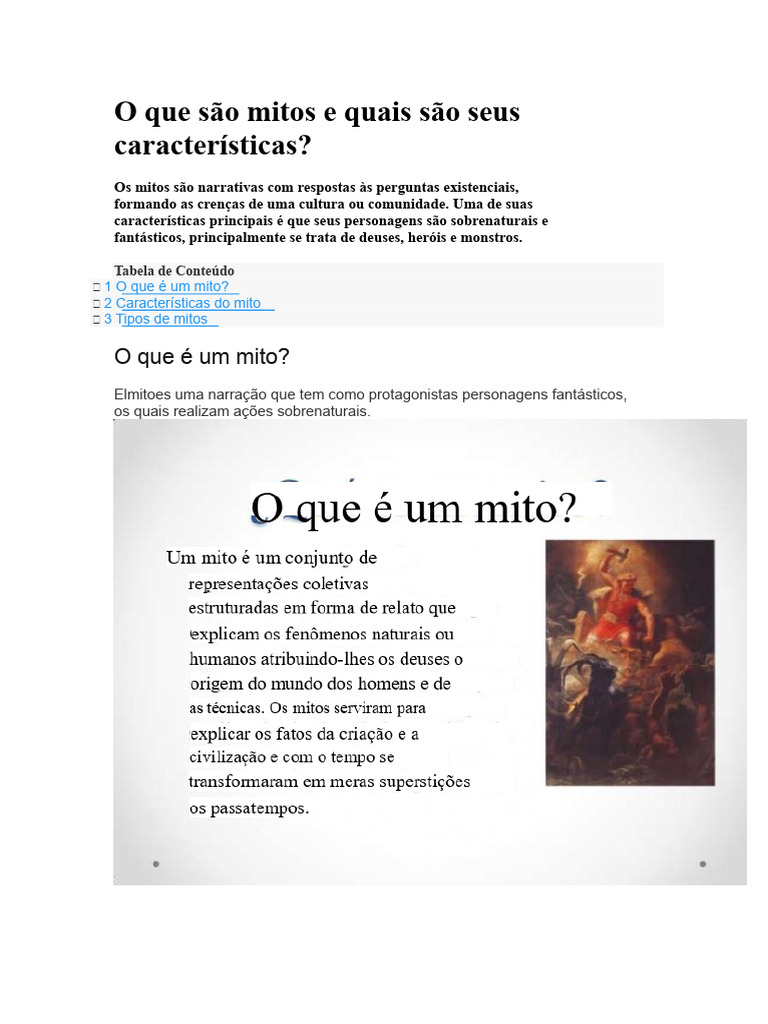 Características dos Mitos e Definição | PDF | Mitologia grega ...