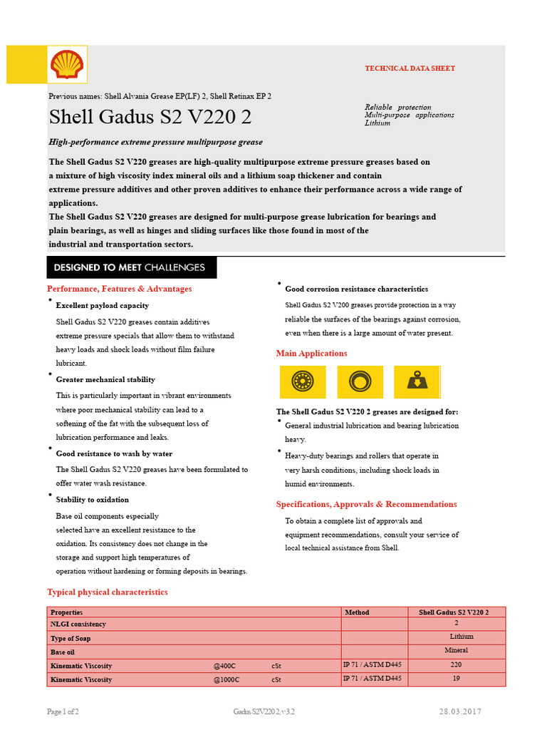 Gadus S2 V220 2 | PDF | Bearing (Mechanical) | Mechanical Engineering