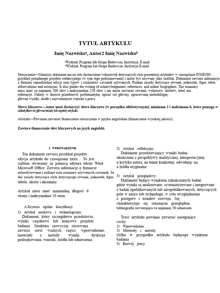 Przykład Artykułu - Naukowego. | PDF