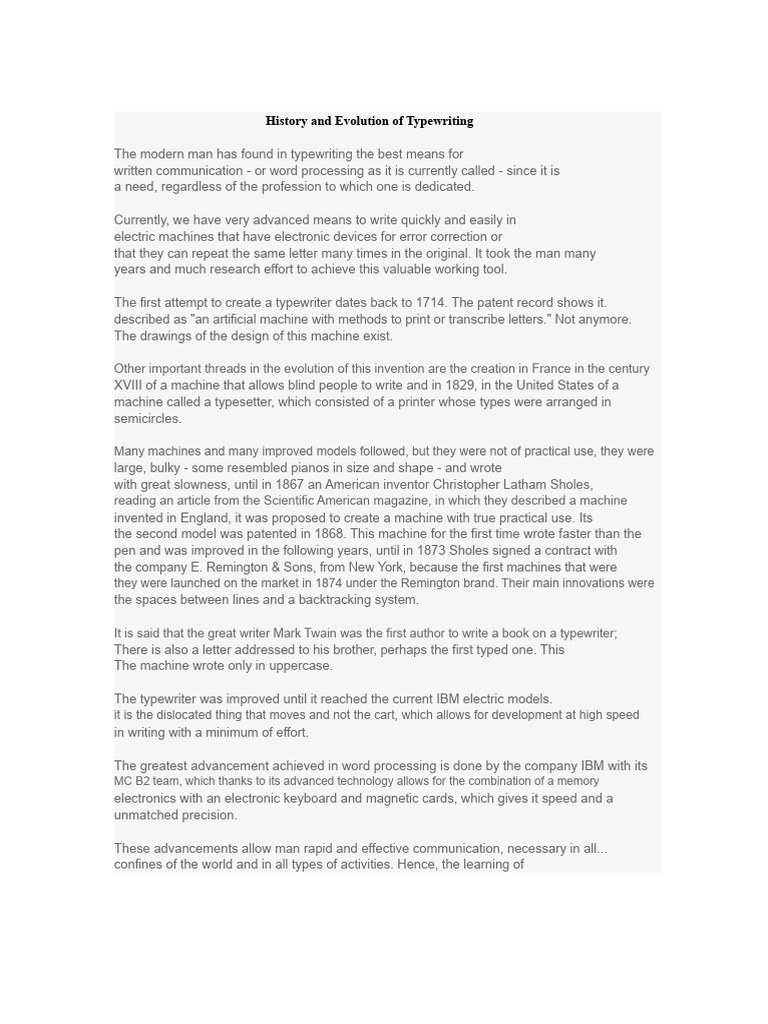 History and Evolution of Typing | PDF | Typewriter | Text