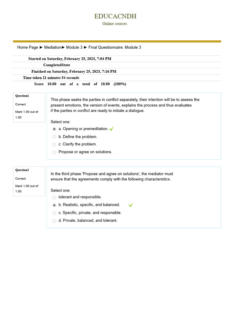 Final Questionnaire. Module 3 | PDF | Mediation | Conflict Resolution