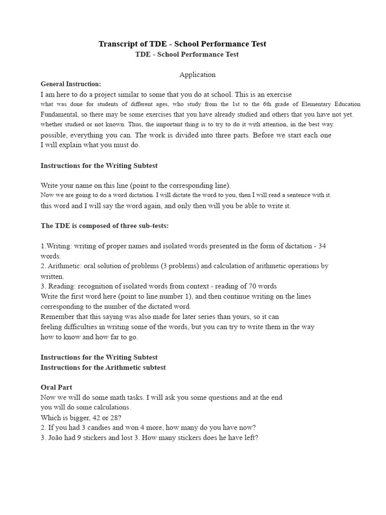 TDE School Performance Test Guide | PDF | Psychometrics | Psychology