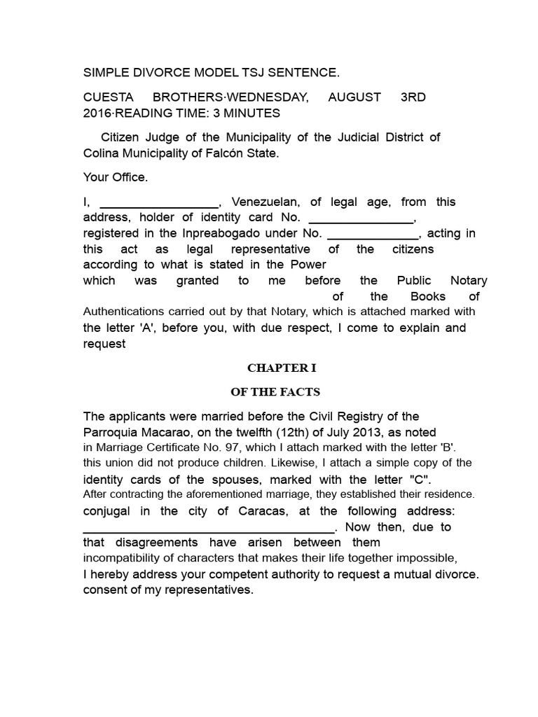 Express Divorce Model Sentence TSJ | PDF | Divorce | Marriage