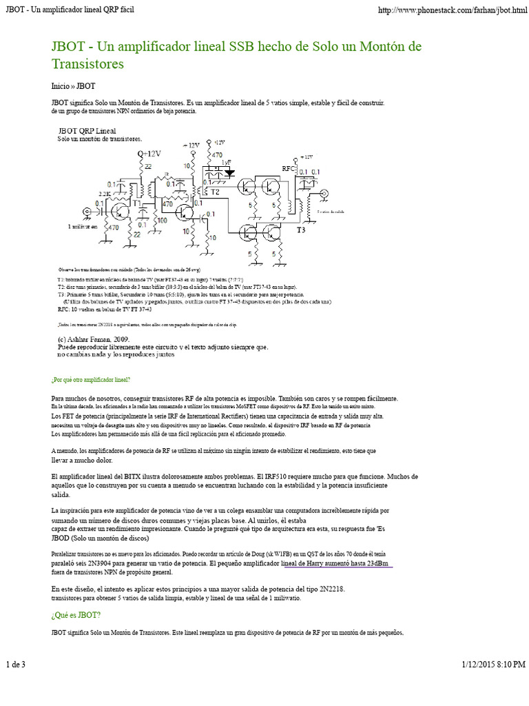 Amplificador lineal QRP JBOT fácil de construir | PDF | Amplificador ...