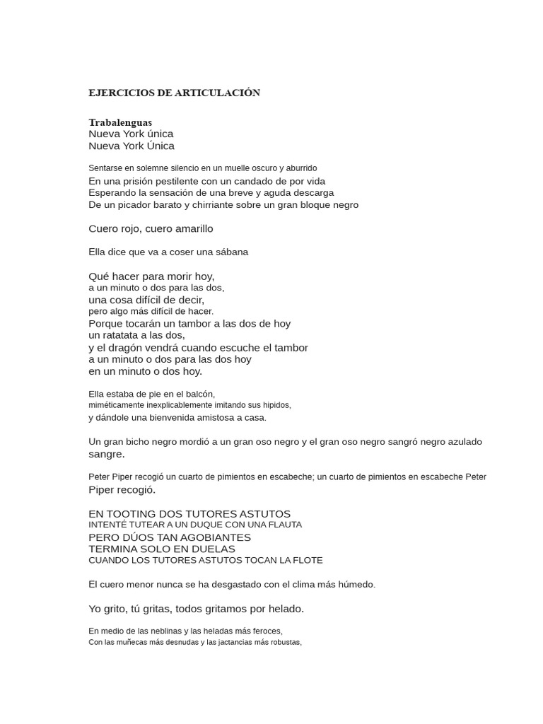 Ejercicios de Articulación y Vocalización | PDF