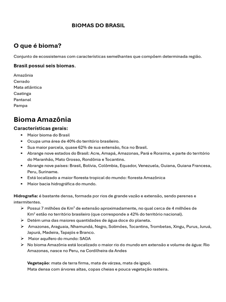 Biomas Do Brasil | PDF | Floresta Amazônica | Ecologia