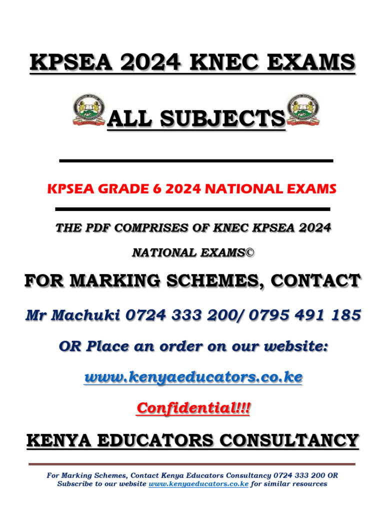 Kpsea 2024 Grade 6 Knec National Exams | PDF