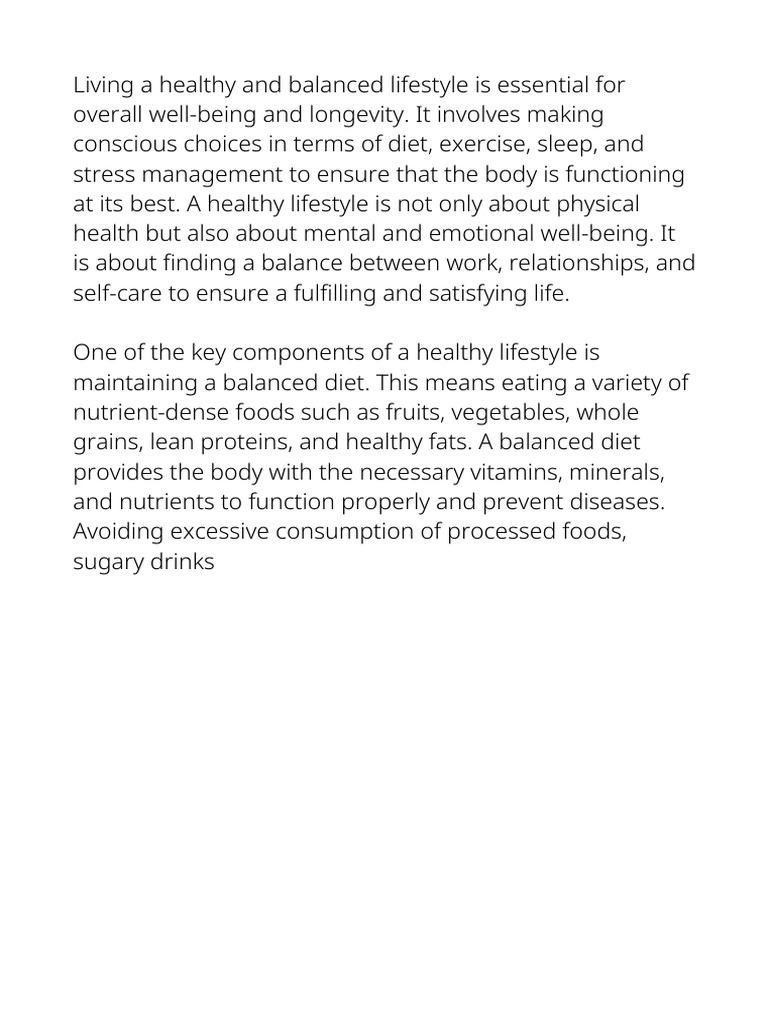 What Is Meant by Living A Healthy and Balanced Lifestyle and How 4 ...