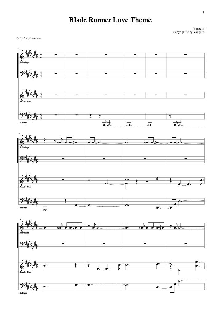 Blade Runner-Blade Runner Love Theme-SheetMusicTradeCom | Saxophone ...