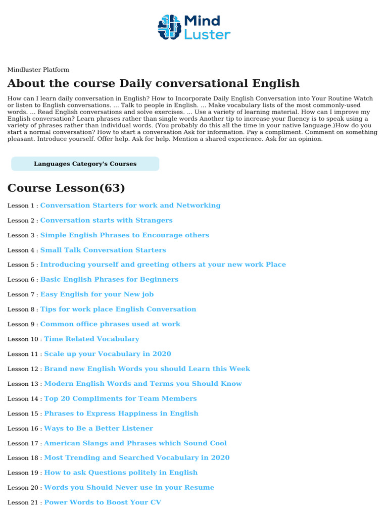 Daily Conversational English Course Content | PDF | English Language ...