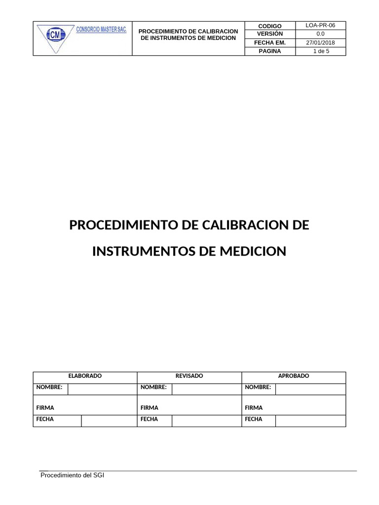 LOA-PR-06 Procedimiento de Calibracion de Instrumentos de Medicion. | PDF | Calibración ...