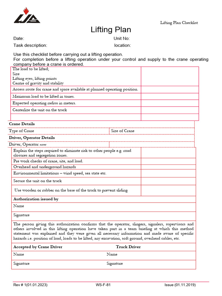 Lifting Plan Checklist Rev 1 | PDF