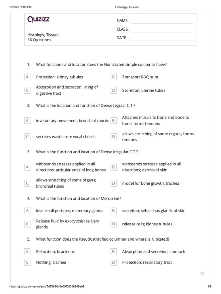 Histology Tissues (Very Comprehensive Quizziz) | PDF | Epithelium | Skin