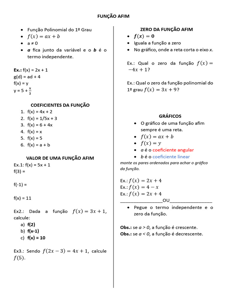 Tipos de Função Afim e Gráficos | PDF