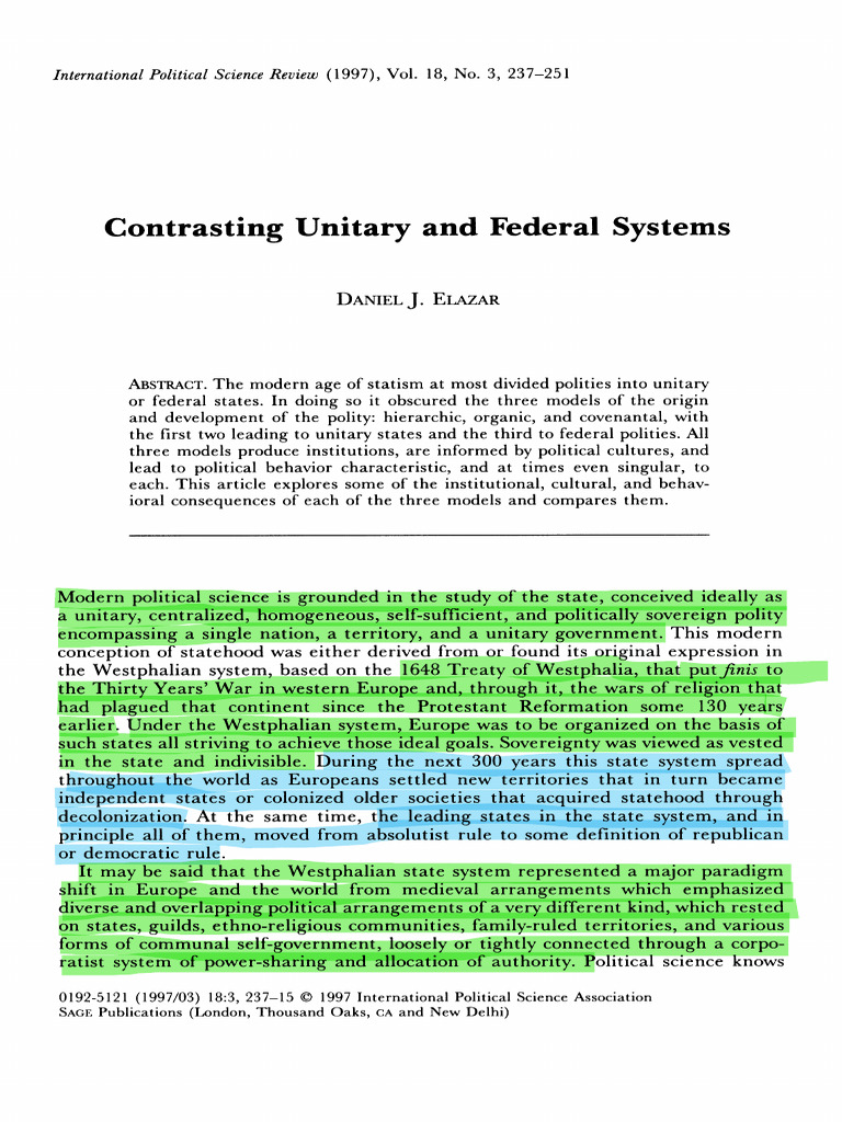 Contrasting Unitary and Federal Systems | PDF